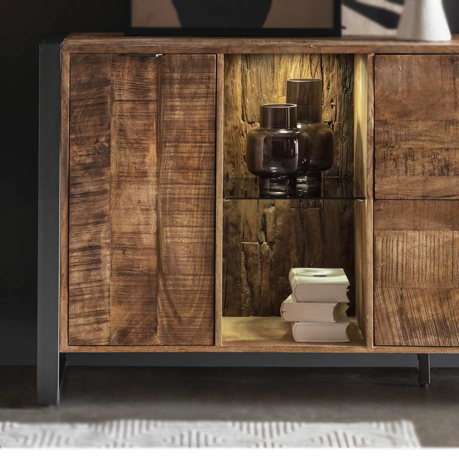 Mango Holz Sideboard Liv industrial Metallrahmen 180 cm @art-allee.de