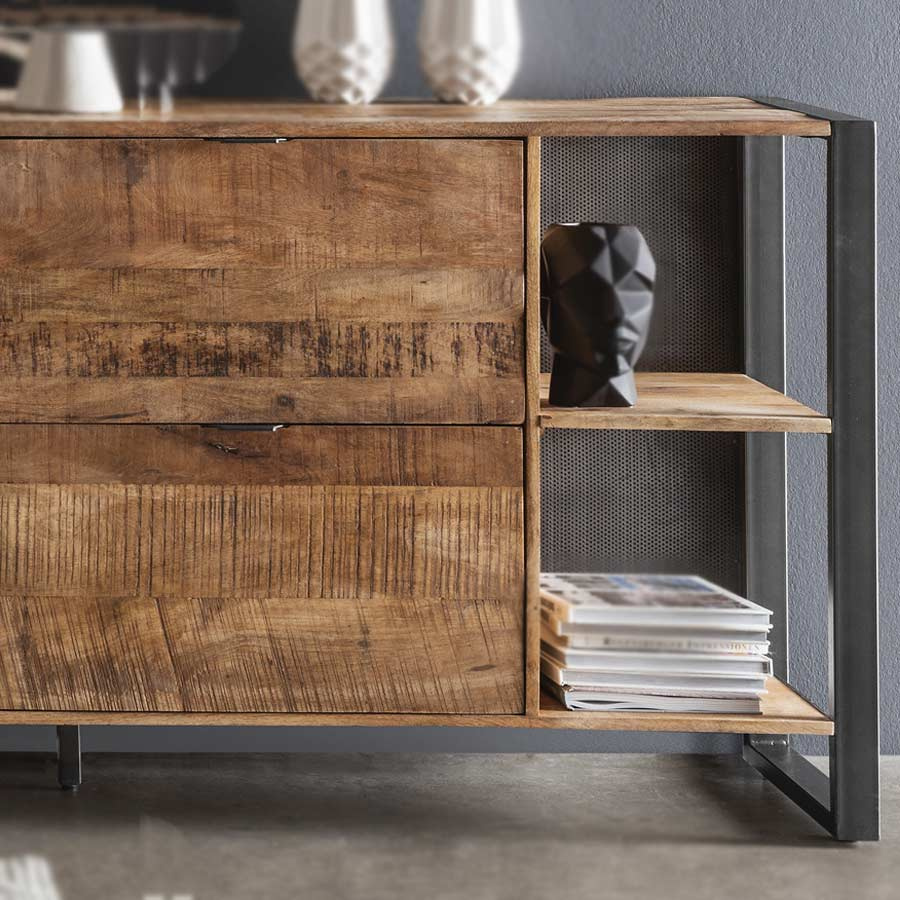 Mango Holz Sideboard Liv industrial Metallrahmen 180 cm @art-allee.de