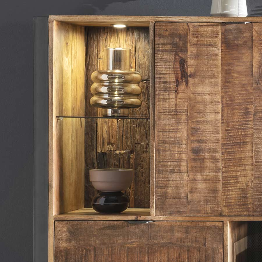 Highboard Liv Mango massiv Holz Metall anthrazit 150 cm @art-allee.de