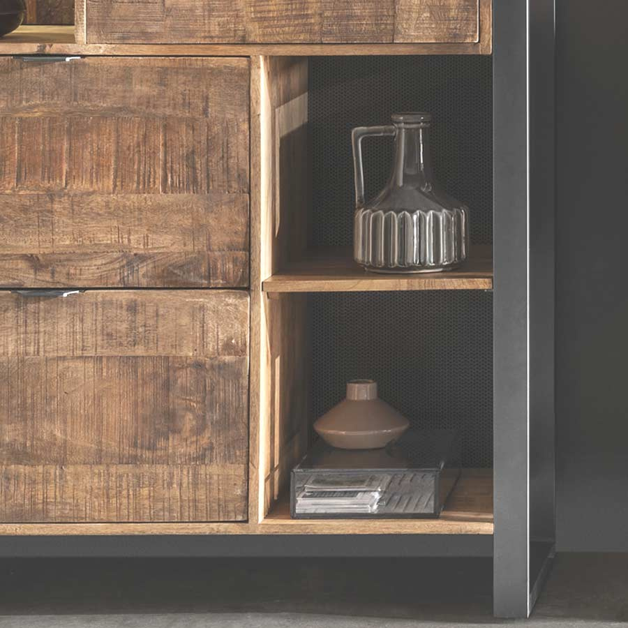 Highboard Liv Mango massiv Holz Metall anthrazit 150 cm @art-allee.de