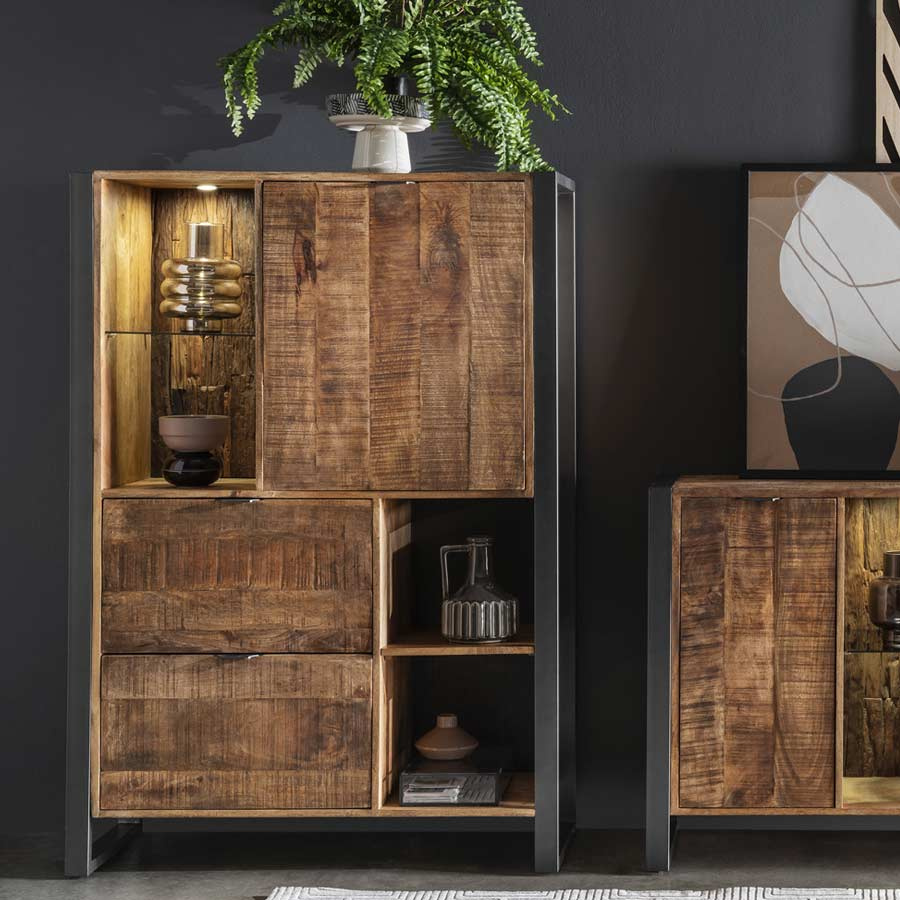 Highboard Liv Mango massiv Holz Metall anthrazit 150 cm @art-allee.de