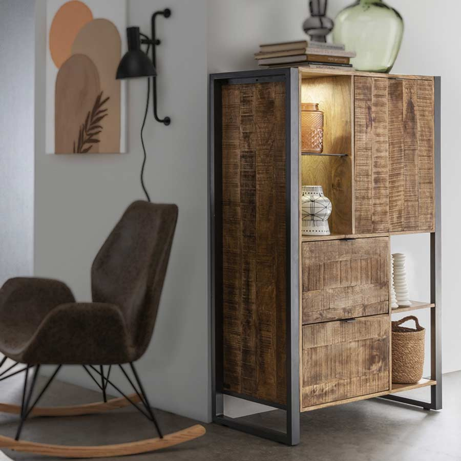 Highboard Liv Mango massiv Holz Metall anthrazit 150 cm @art-allee.de