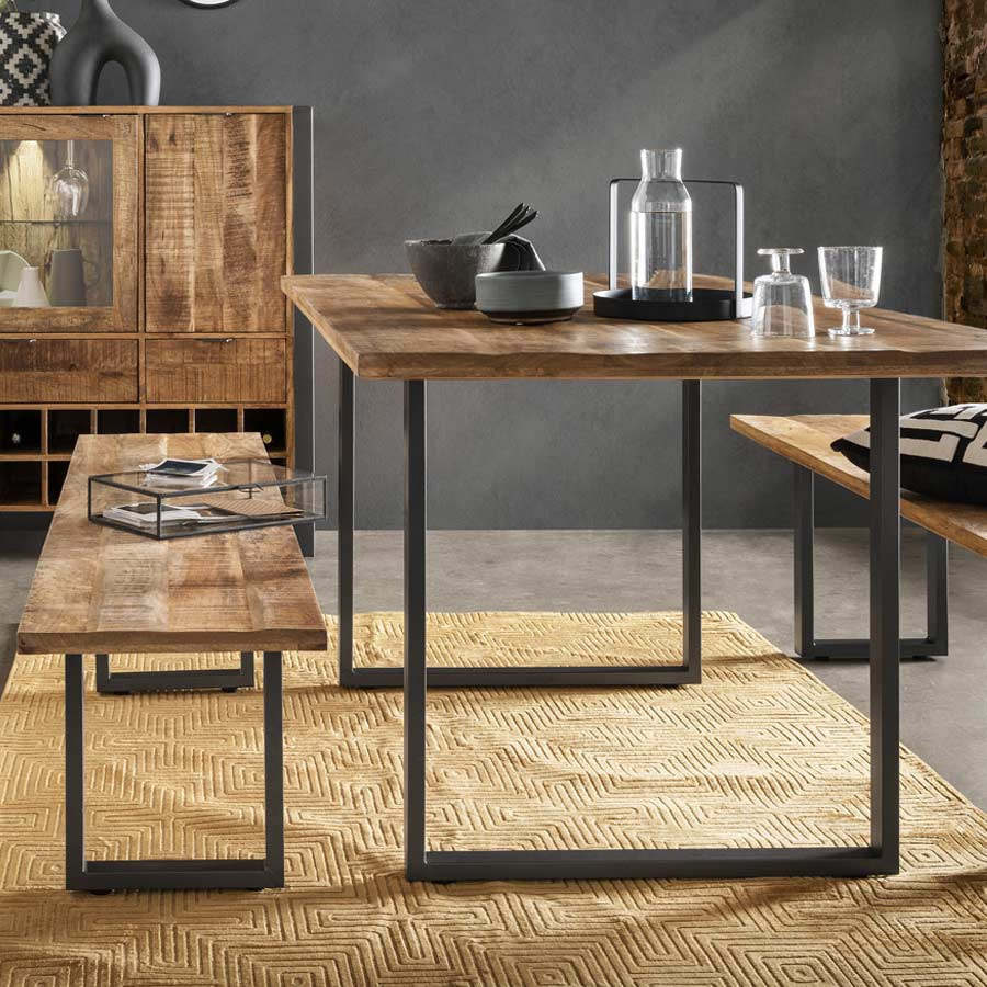Industrial Sitzbank Liv Mango Holz U Metallgestell 180 cm @art-allee.d