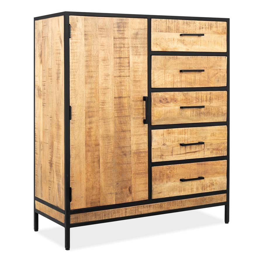 Holz Highboard Schrank Eik Vintage Klapptür 5 Schubladen 120 cm @art-a