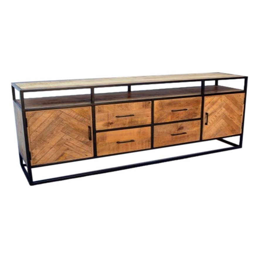 Holz Sideboard Sina industrial Stahlrahmen 2 Schubladen 4 Türen 200 cm