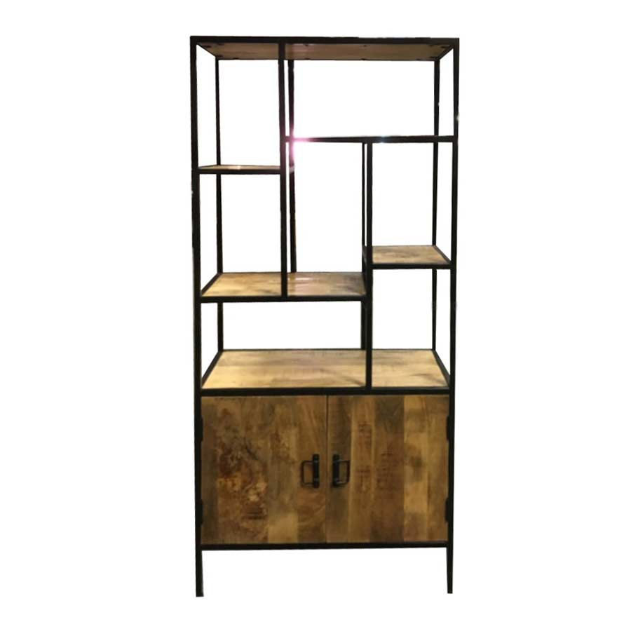 Regalschrank Ron Vintage Mango Holz versetzte Regale 185cm @art-allee