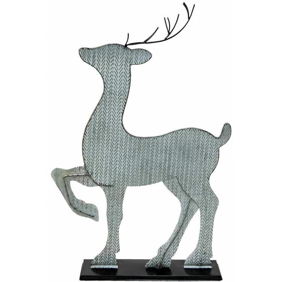 Metall Rentier Hirsch Skulptur grau weiss 80 cm @art-allee.de