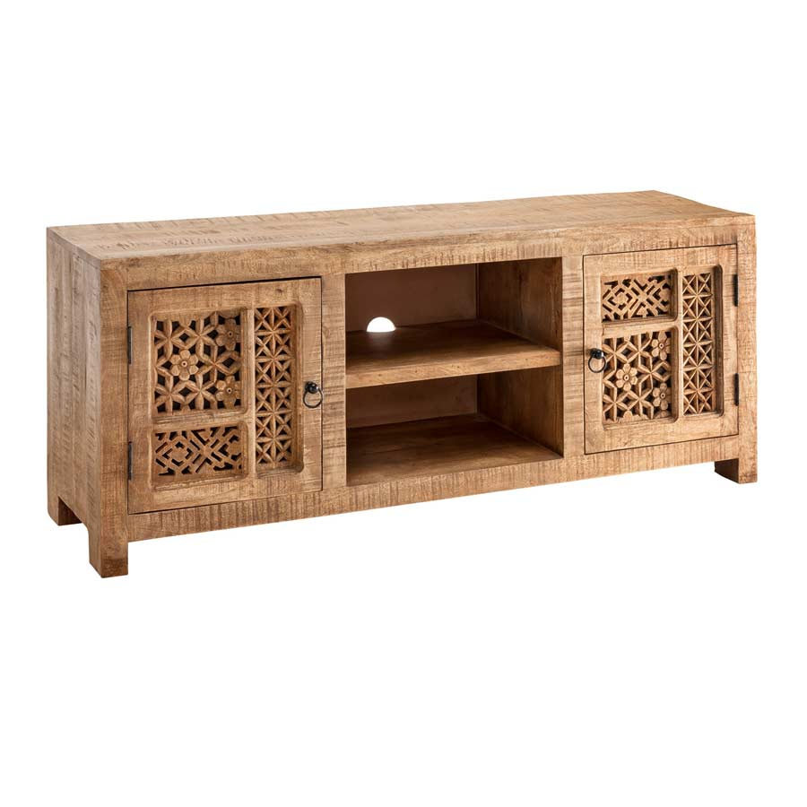 Holz TV Lowboard Mandy mit Schnitzereien 145 cm | Art Allee