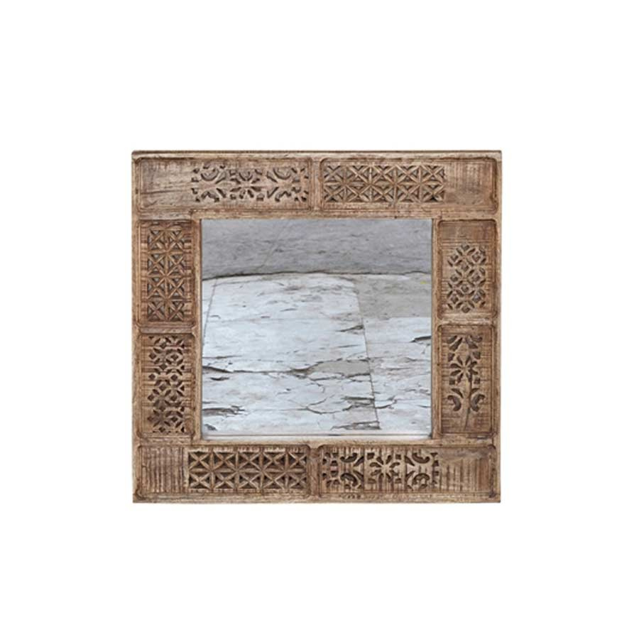 Carving Mango Holz Wandspiegel Mandy 75x75 cm | Art Allee